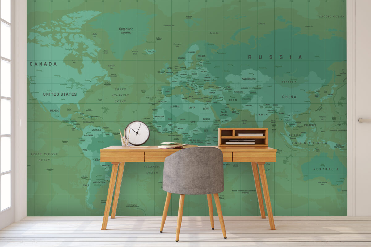 Green Atlas Wallpaper Mural - Map Wallpapers Wall Murals