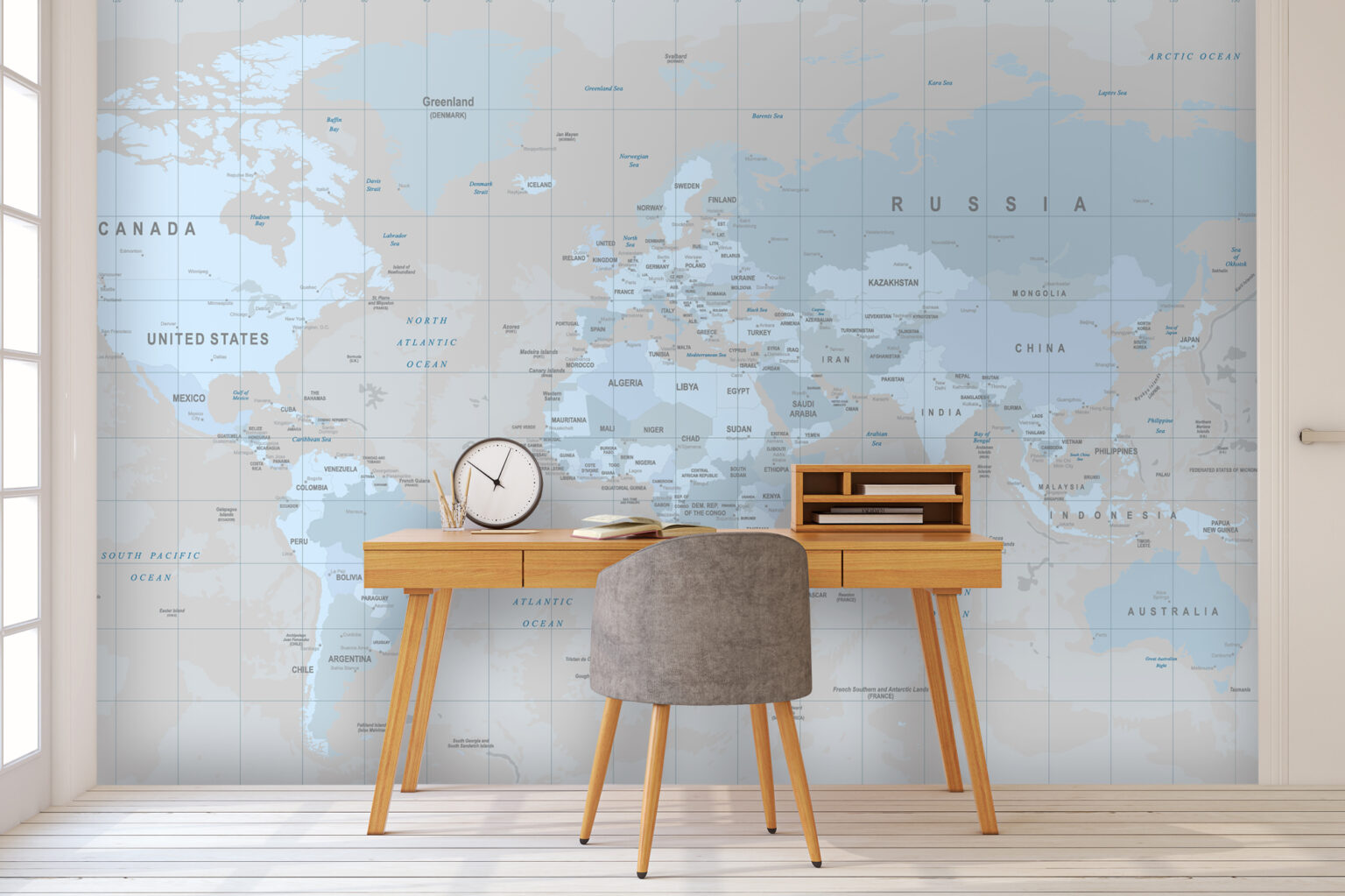 Grey Atlas Wallpaper Mural - Map Wallpapers - Wall Murals