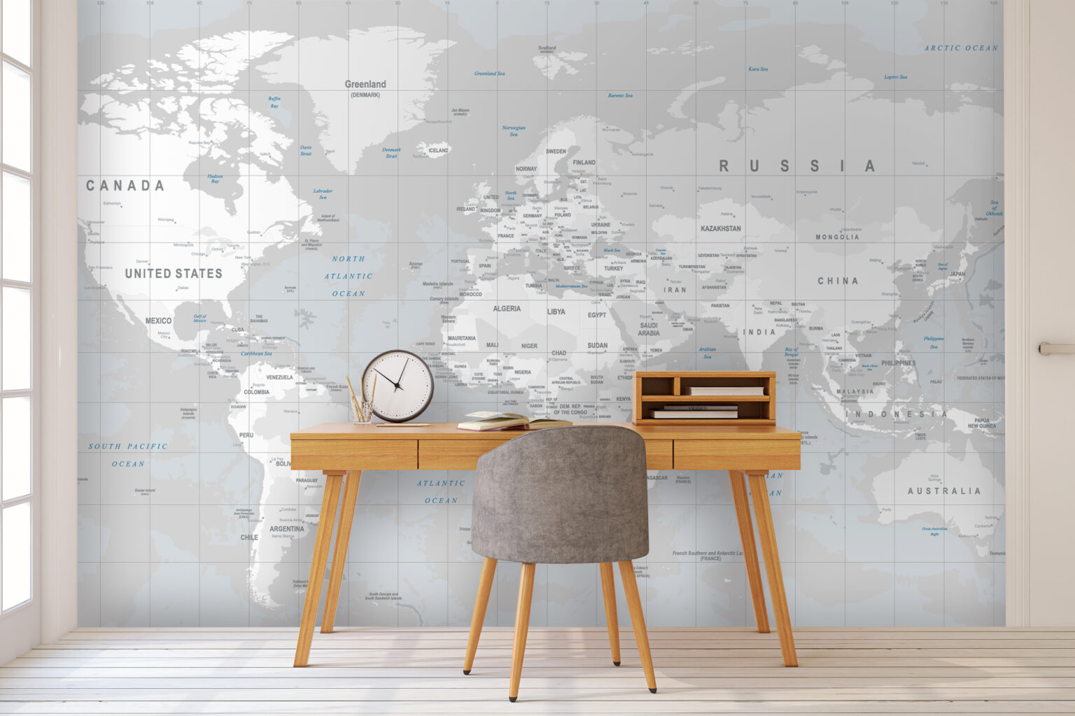 Monotones World Map Wallpaper Mural - Map Wallpapers Wall Murals