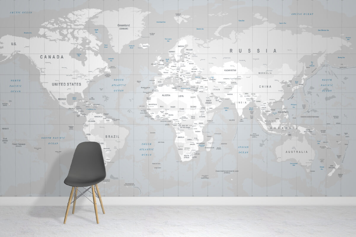 Monotones World Map Wallpaper Mural - Map Wallpapers Wall Murals