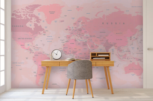 Pink Atlas Wallpaper Mural - Map Wallpapers - Wall Murals