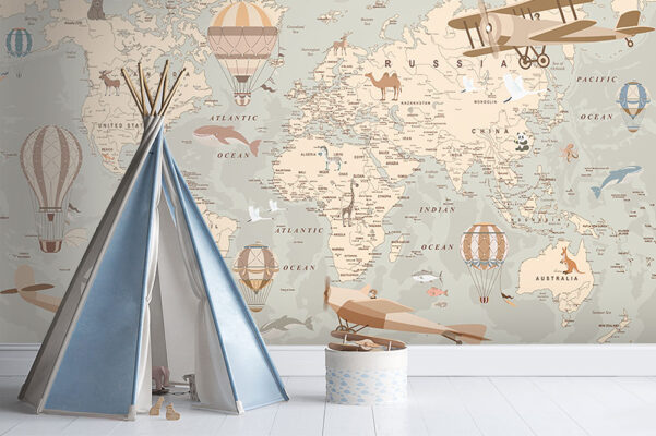 Explorer World Map Wallpaper Mural - Map Wallpaper Murals - Wall Murals