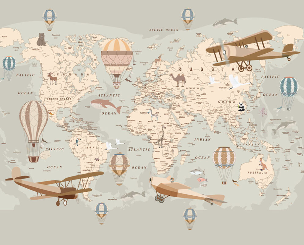 Explorer World Map Wallpaper Mural - Map Wallpaper Murals - Wall Murals