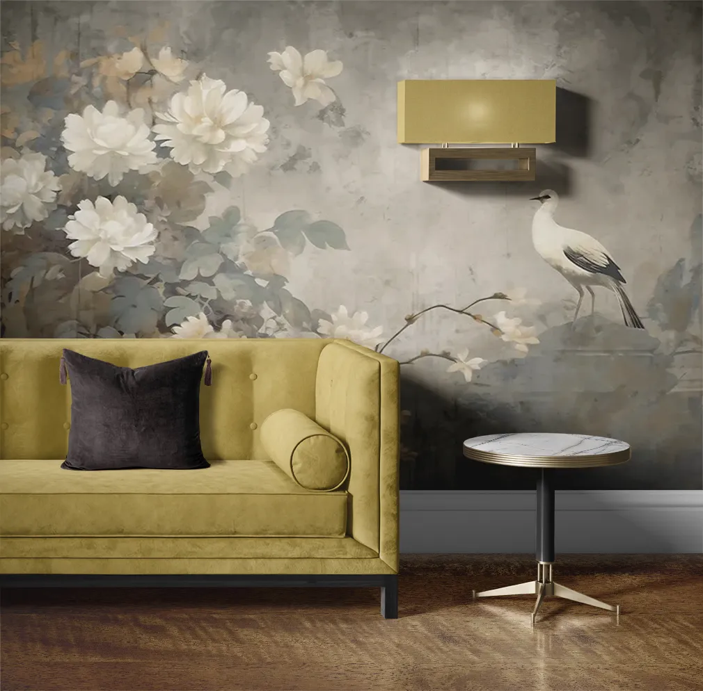 Custom Murals - Wall Murals - Elegant Peony Bird Mural